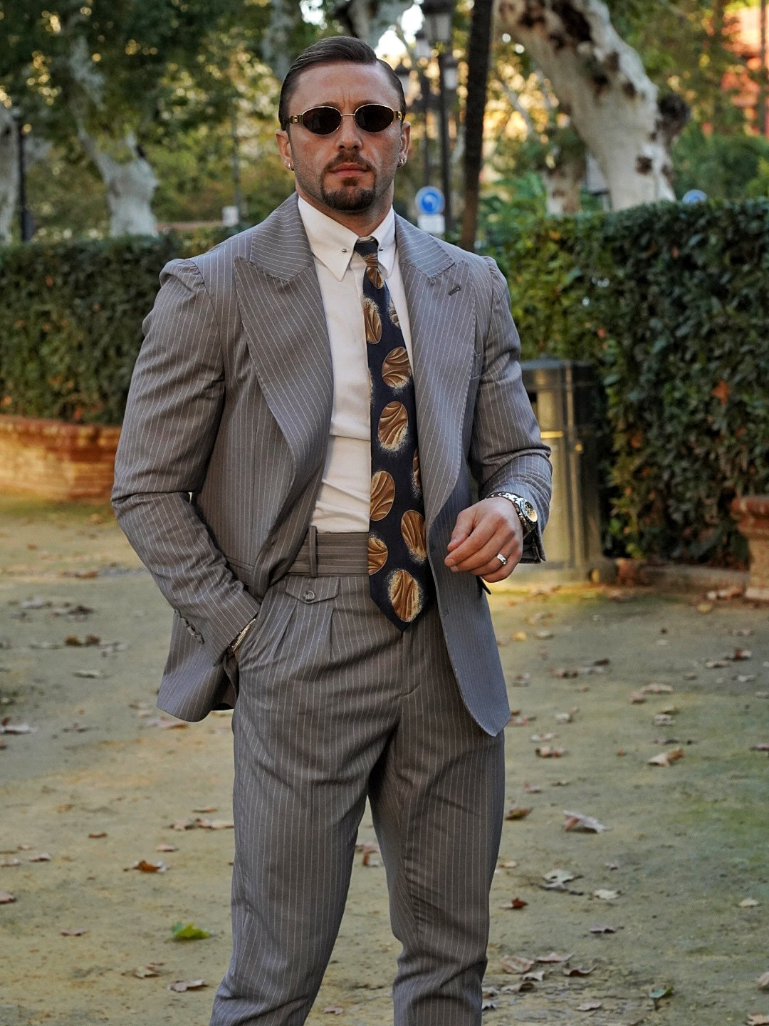 Giuseppe Tammaro Collection - Abito Extensive gessato grigio – Giuseppe Tammaro Boutique